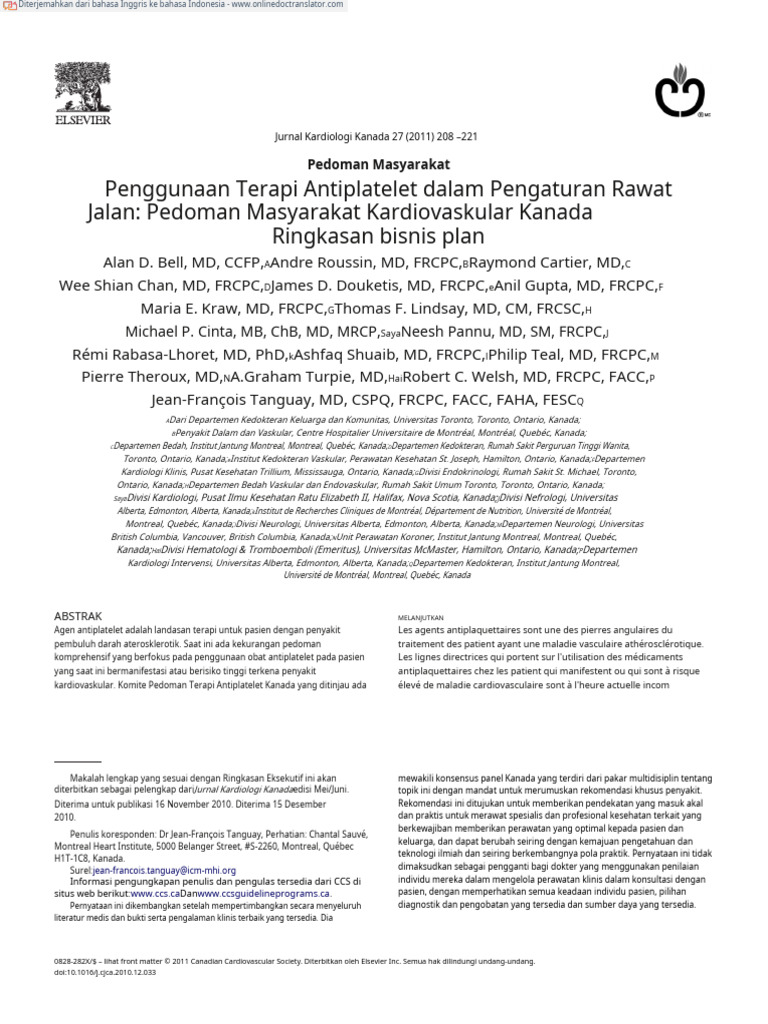 CCS The Use of Antiplatelet Therapy in The Outpatient Setting Canadian ...