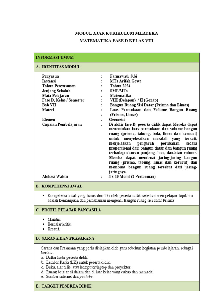 Modul Ajar Prisma Dan LImas | PDF | Metode & Bahan Ajar