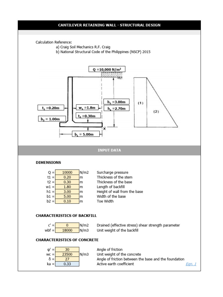 Cantilever Retaining Wall Structural Design | PDF | Applied And ...