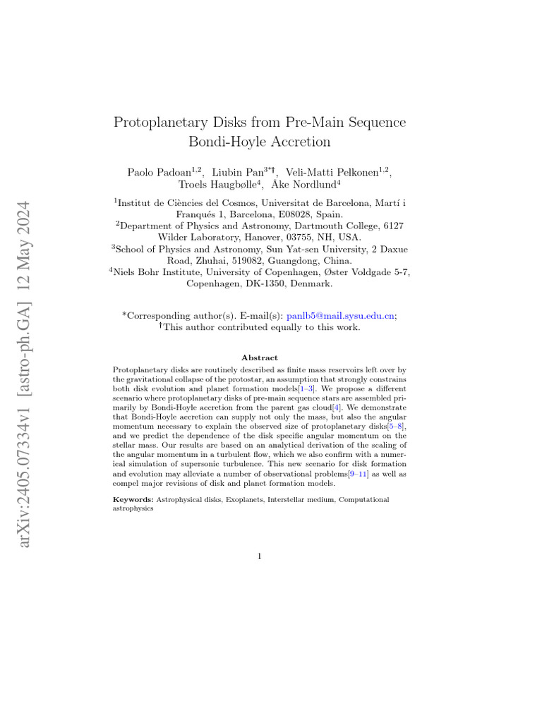 Protoplanetary Disks From Pre-Main Sequence Bondi-Hoyle Accretion | PDF ...