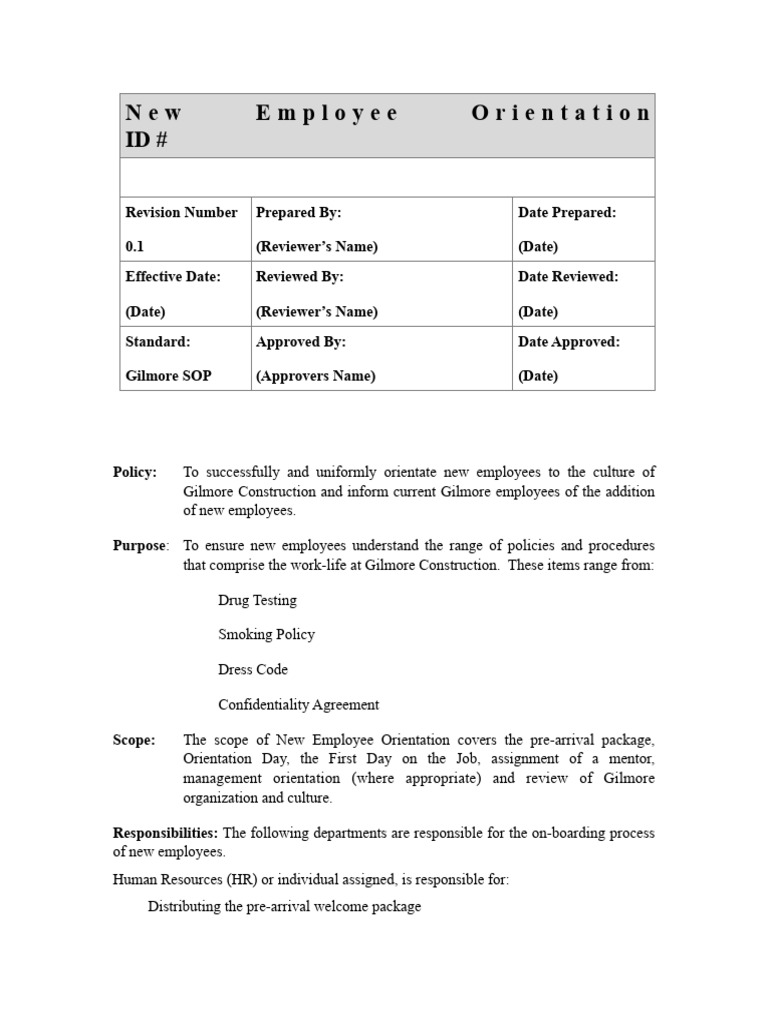 Ed-New Employee Onboarding Orientation SOP | PDF | Personal Protective ...