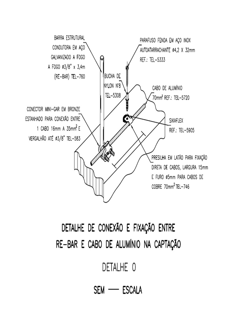SPDA - Detalhe Conexão de Rebar e Cabo de Alumínio Na Captação | PDF