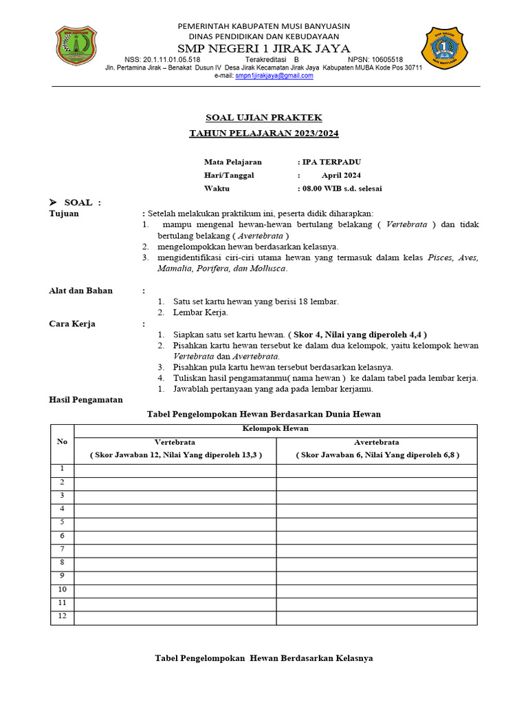 Contoh Soal Ujian Praktik IPA | PDF
