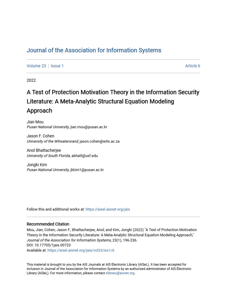 A Test of Protection Motivation Theory in The Information Securit | PDF ...