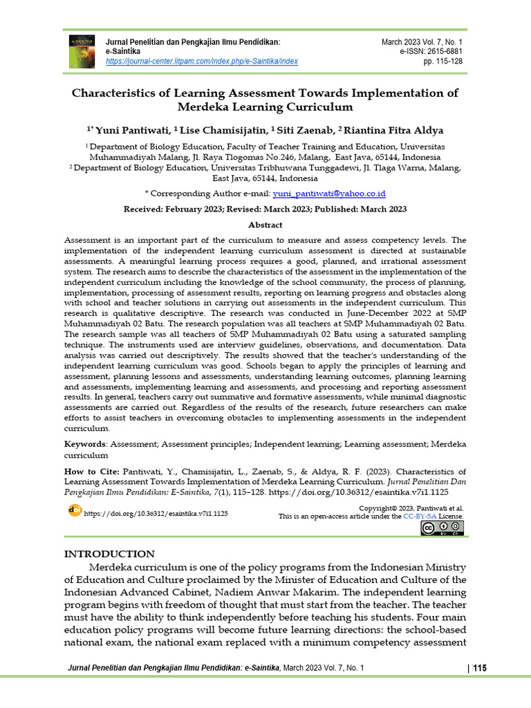 Characteristics of Learning Assessment Towards Imp | PDF | Educational Assessment | Curriculum