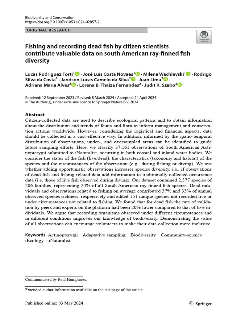 Forti Et Al. Fish - Cit - Sci 2024 | PDF | Biodiversity | Species