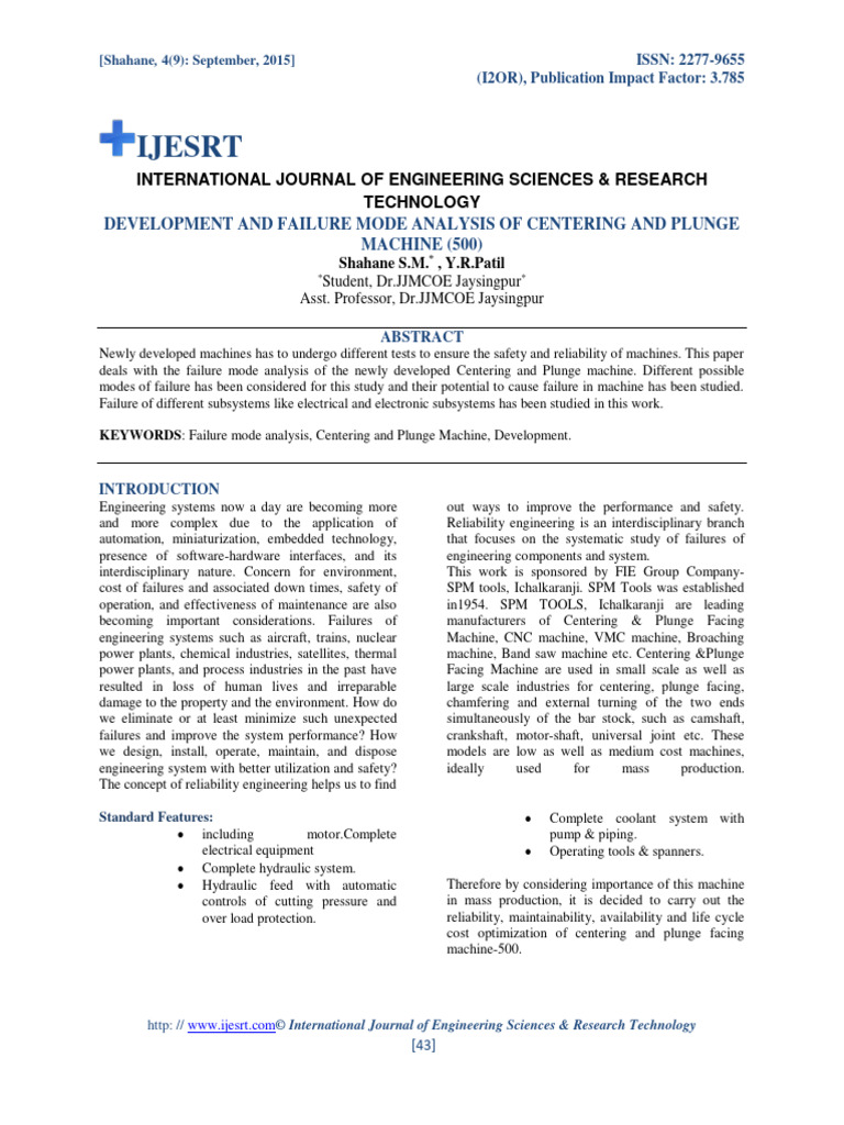 10 - Development and Failure Mode Analysis of Centering and Plunge Machine | PDF | Reliability ...
