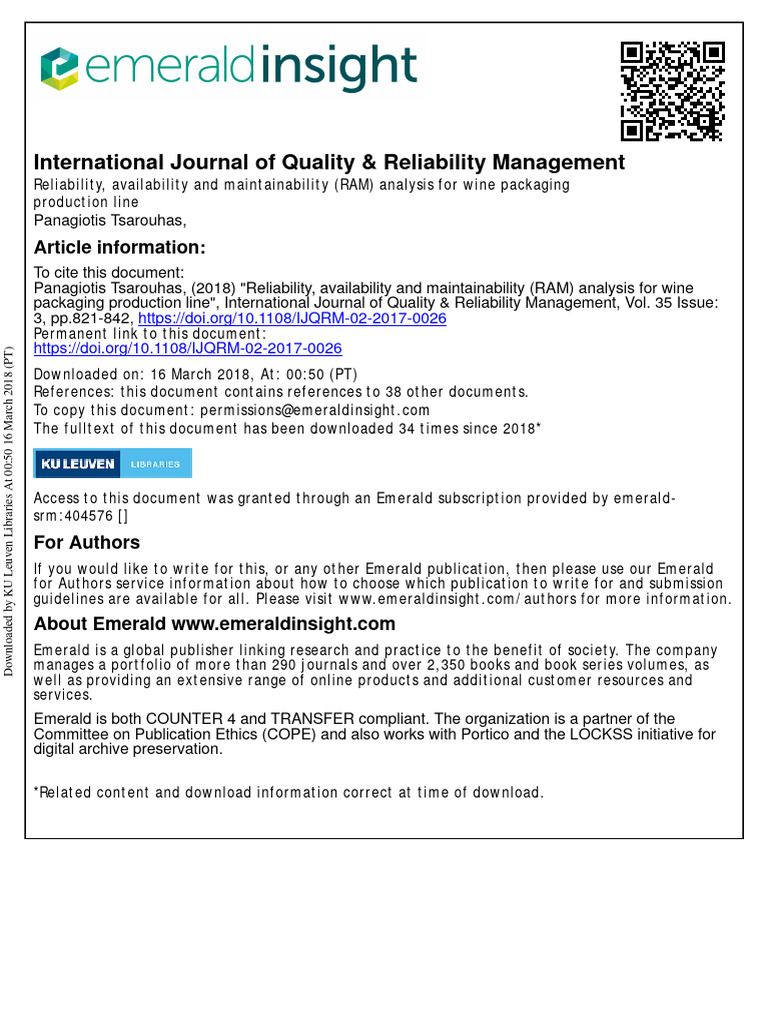 Tsarouhas - 2018 - Reliability, Availability and Maintainability (RAM ... Tsarouhas - 2018 - Reliability, Availability and Maintainability (RAM ...