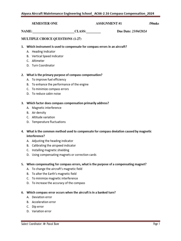 Compass Compensation Assignment 1 QUESTION SHEET | PDF | Compass | Navigation