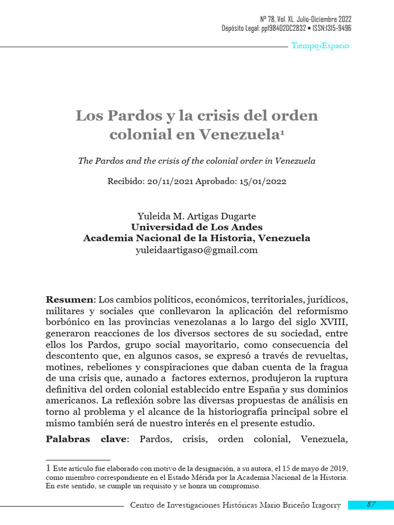 Art. Los Pardos y La Crisis Del Orden Colonial | PDF | Venezuela | España