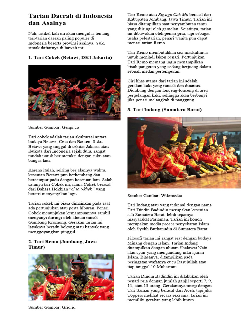 Tarian Daerah Di Indonesia Dan Asalnya | PDF
