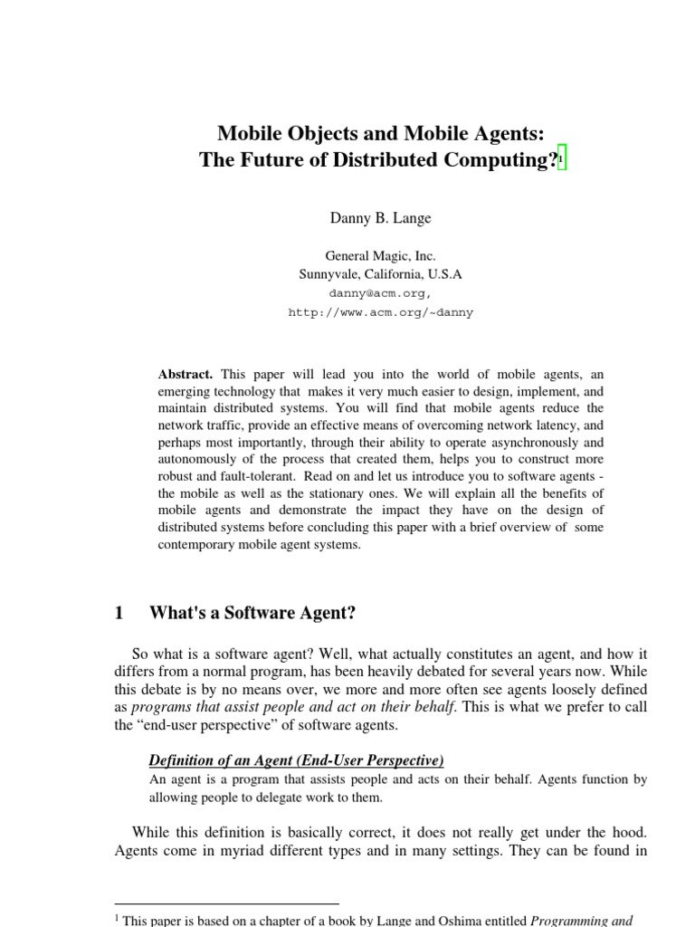 Mobile Objects and Mobile Agents: The Future of Distributed Computing? | PDF | Client–Server ...