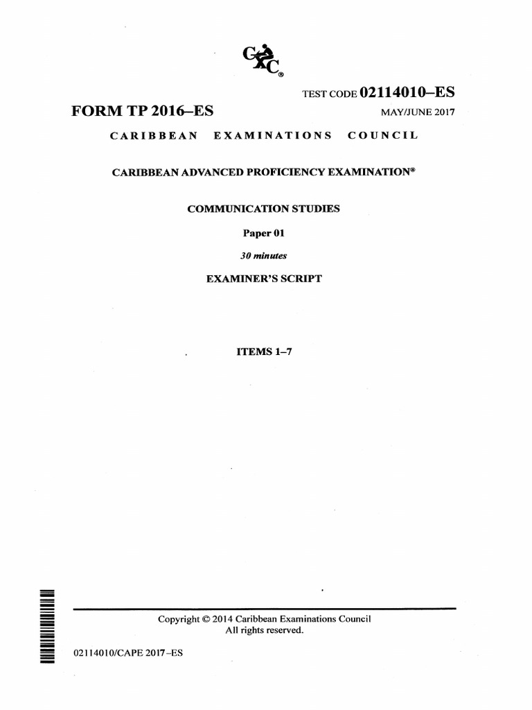 CommStudies 2017 P1 Script | PDF