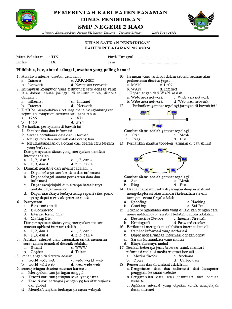 Soal Usp Tik Kelas 9 2023-2024 | PDF
