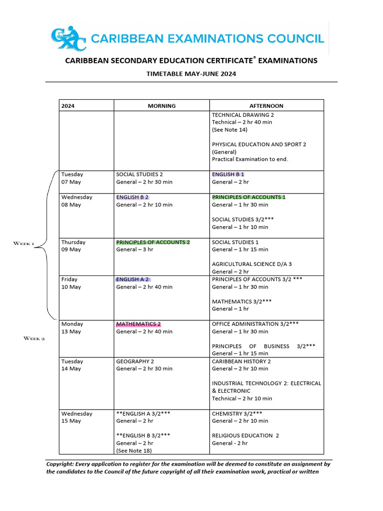 Timetable CSECMay June2024 | PDF | Science