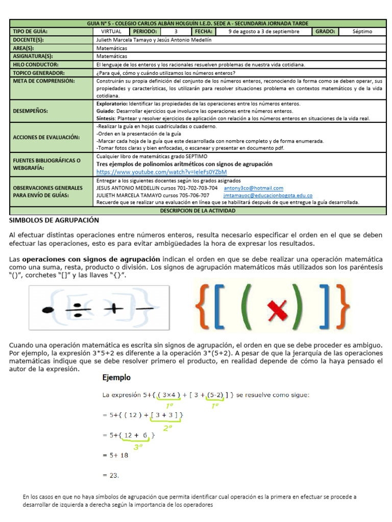 Guia 5 Matematicas Grado Septimo Virtual | PDF | Entero | Matemáticas