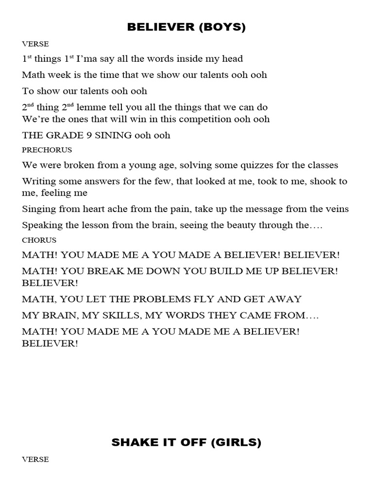 Chellemark G9 Math Week Lyrics | PDF | Song Structure