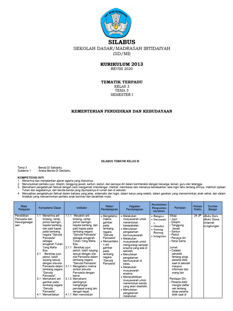 Silabus Kelas 3 Tema 3 | PDF