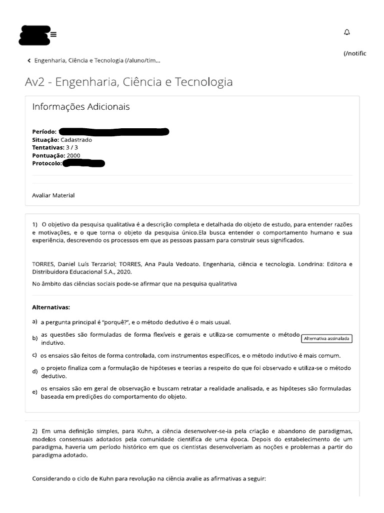 AV2 - Engenharia, Ciência e Tecnologia | PDF