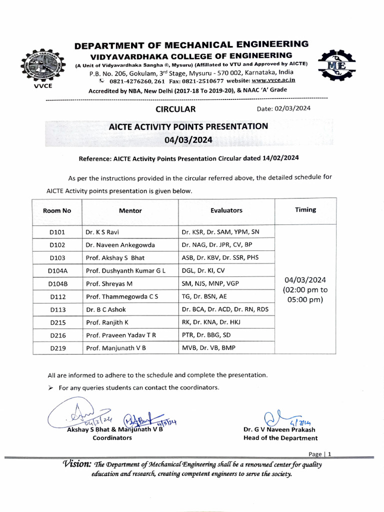 AICTE Activity Pts Schedule | PDF | Higher Education