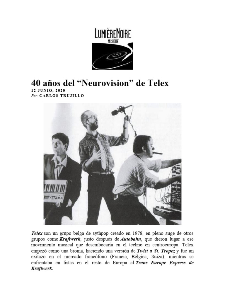 40 Años Del "Neurovision" de Telex | PDF | Musica Popular | Música grabada