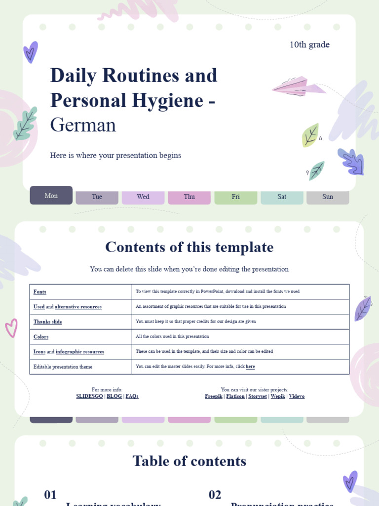 Daily Routines and Personal Hygiene - German - 6th Grade by Slidesgo ...