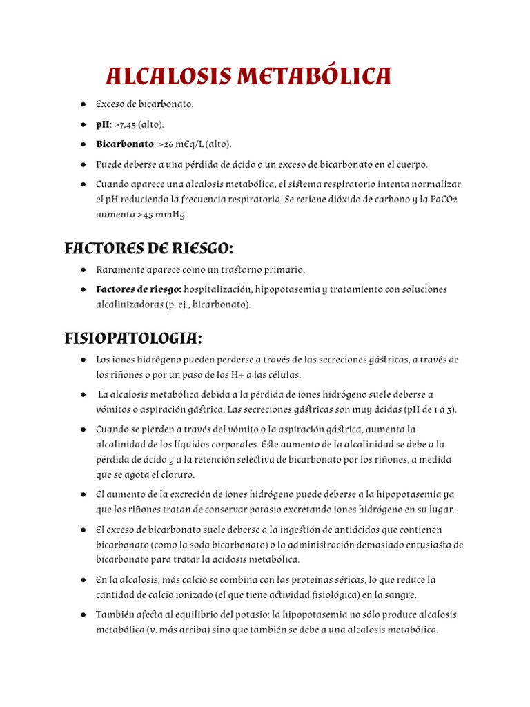 Alcalosis Metabólica: Causas y Tratamiento | PDF | Medicina CLINICA