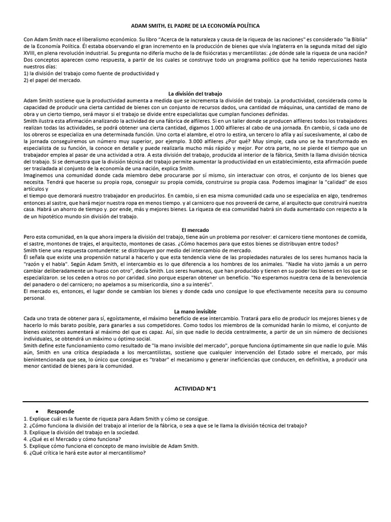 Adam Smith y la Economía Política Moderna | PDF | Division de trabajo ...