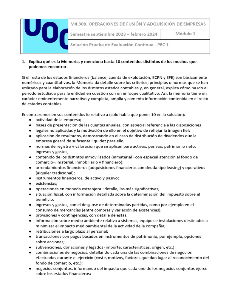 Solución PEC 1 Contabilidad 2023-24 | PDF | Contabilidad | Hoja de balance