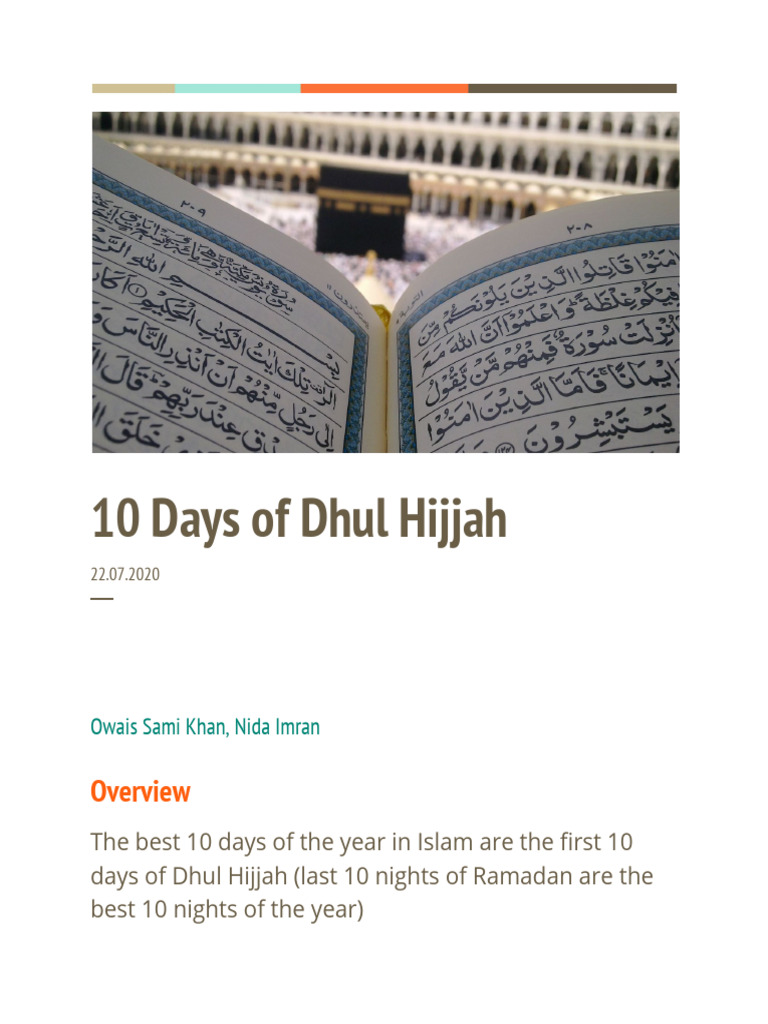 10 Days of Dhul Hijjah | PDF | Takbir | Sharia