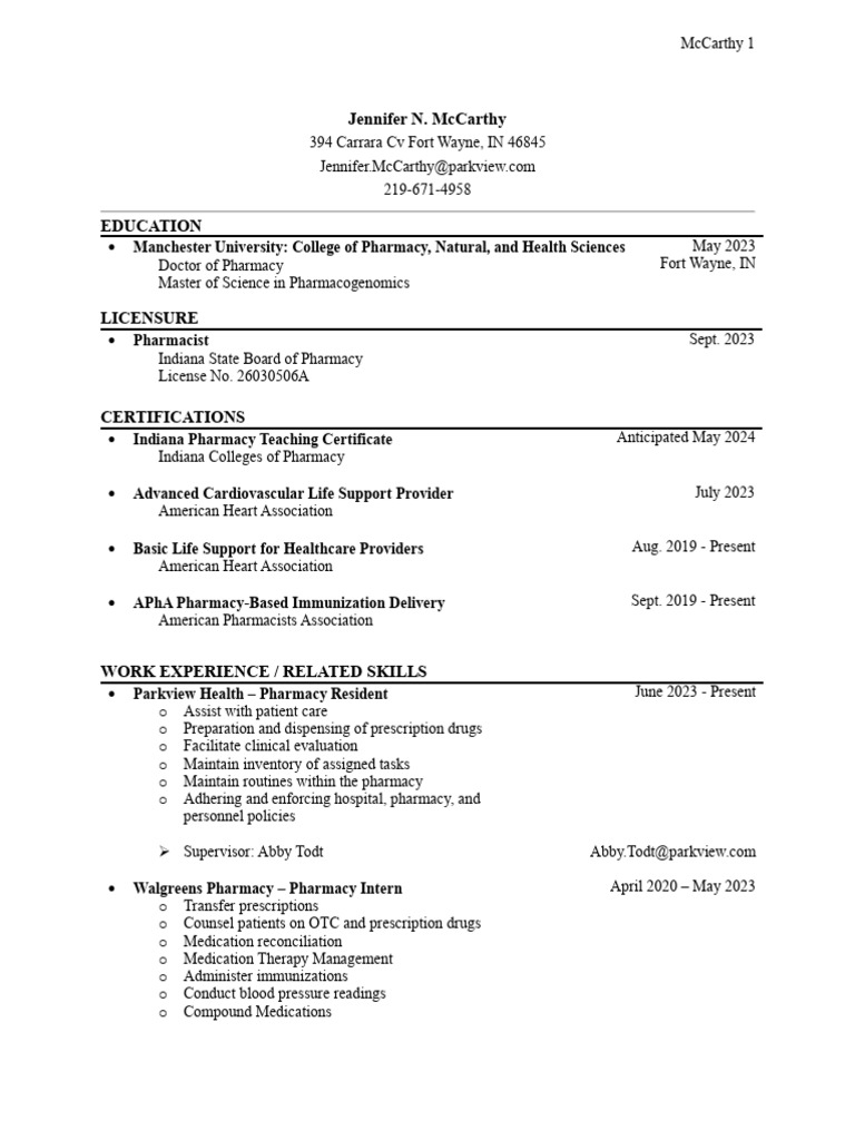 cv-2024 | PDF | Pharmacy | Therapy