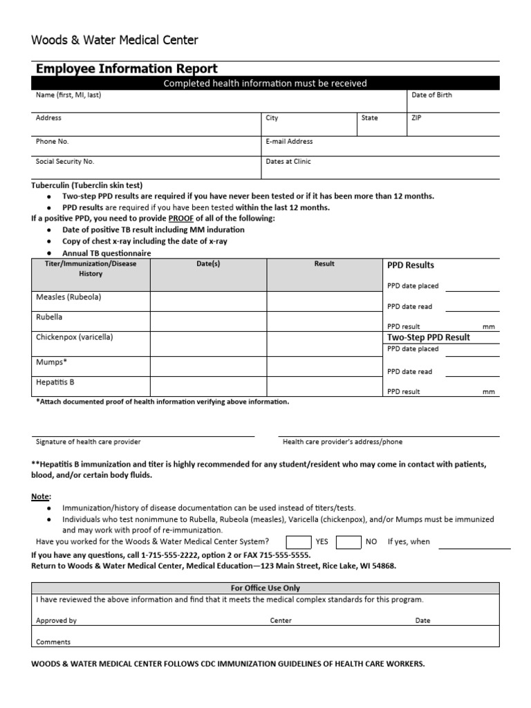 Woods & Water Employee Health Report | PDF | Measles | Vaccination