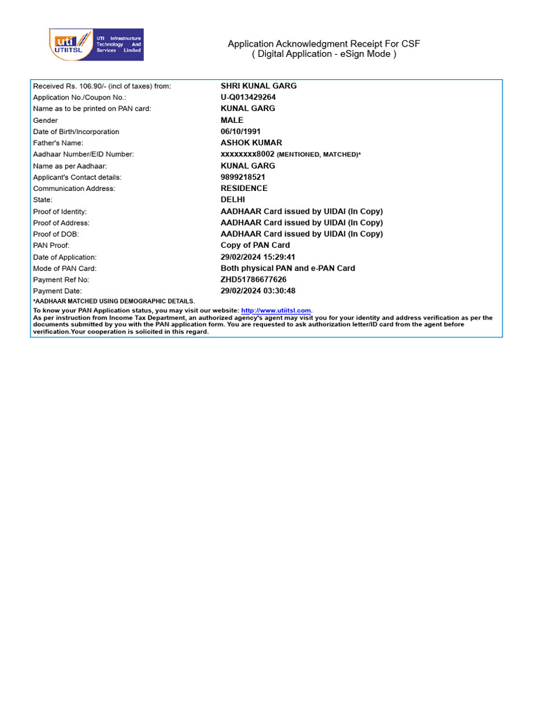 PAN Application's Kunal Garg | PDF