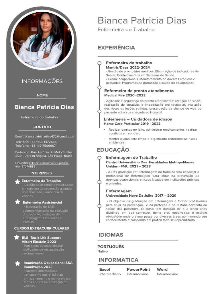 Curriculo Bianca P Dias 2024 | PDF | Enfermagem | Ciências da Saúde