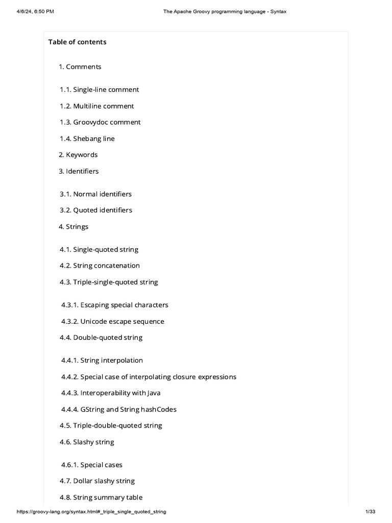 Groovy Syntax | PDF | Integer (Computer Science) | Reserved Word Groovy Syntax | PDF | Integer (Computer Science) | Reserved Word