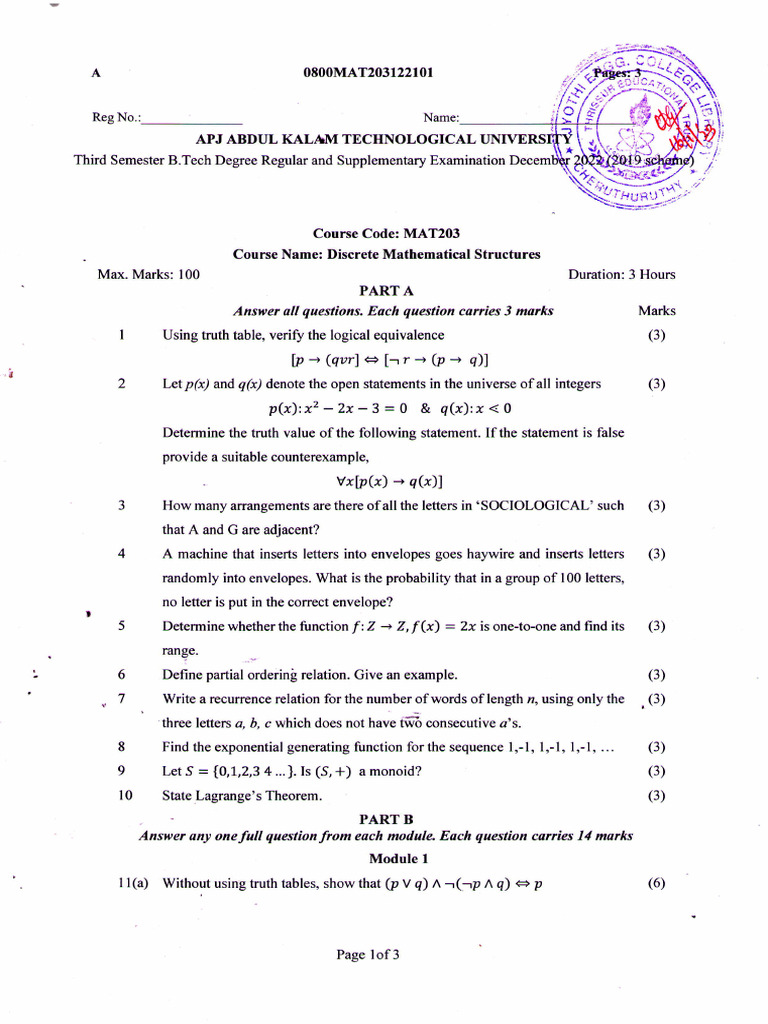 Mat203 Discrete Mathematical Structures, December 2022 | PDF | Function ... Mat203 Discrete Mathematical Structures, December 2022 | PDF | Function ...