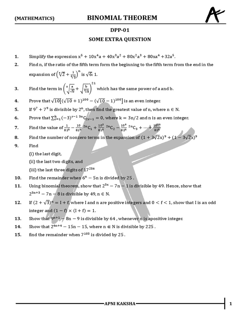 DPP - 01 Binomial Theorem | PDF