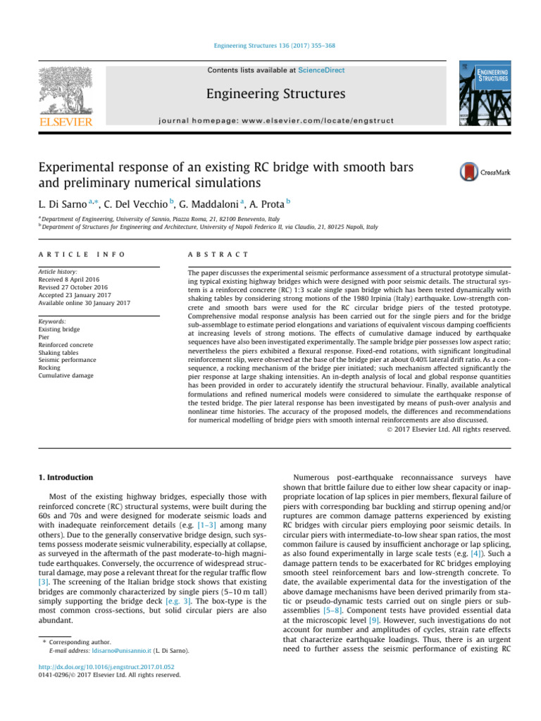 Experimental Response of An Existing RC Bridge With Smooth Bars and Preliminary Numerical ...