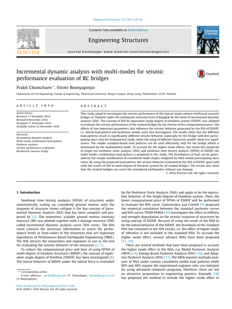 Incremental Dynamic Analysis With Multi-Modes For Seismic Performance Evaluation of RC Bridges ...