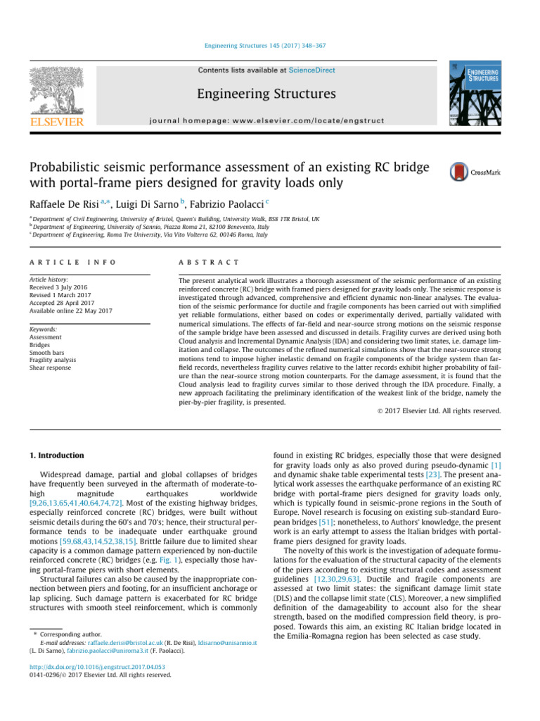 Probabilistic Seismic Performance Assessment of An Existing RC Bridge With Portal-Frame Piers ...