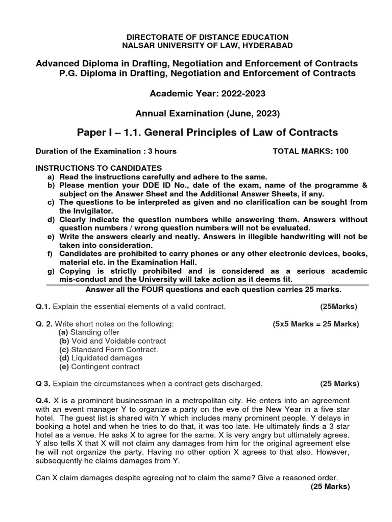 Paper I 1 - 1 - General Principles of Law of Contracts | PDF | Civil ...
