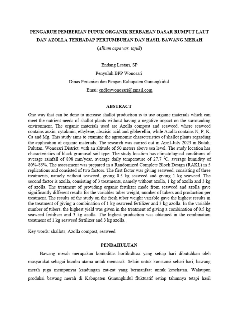 PENGARUH PEMBERIAN PUPUK ORGANIK BERBAHAN DASAR RUMPUT LAUT DAN AZOLLA TERHADAP PERTUMBUHAN DAN ...