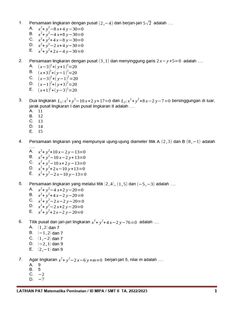Soal Latihan MTK Minat | PDF | Olahraga & Rekreasi | Metode & Bahan Ajar