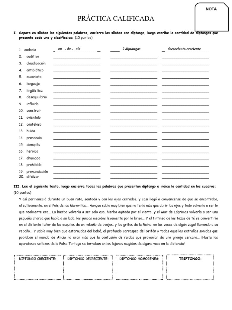 Análisis de Diptongos en Palabras | PDF