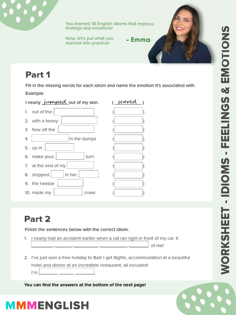 MMM Worksheet Idioms Feelings Emotions | PDF | Emotions | Psychology