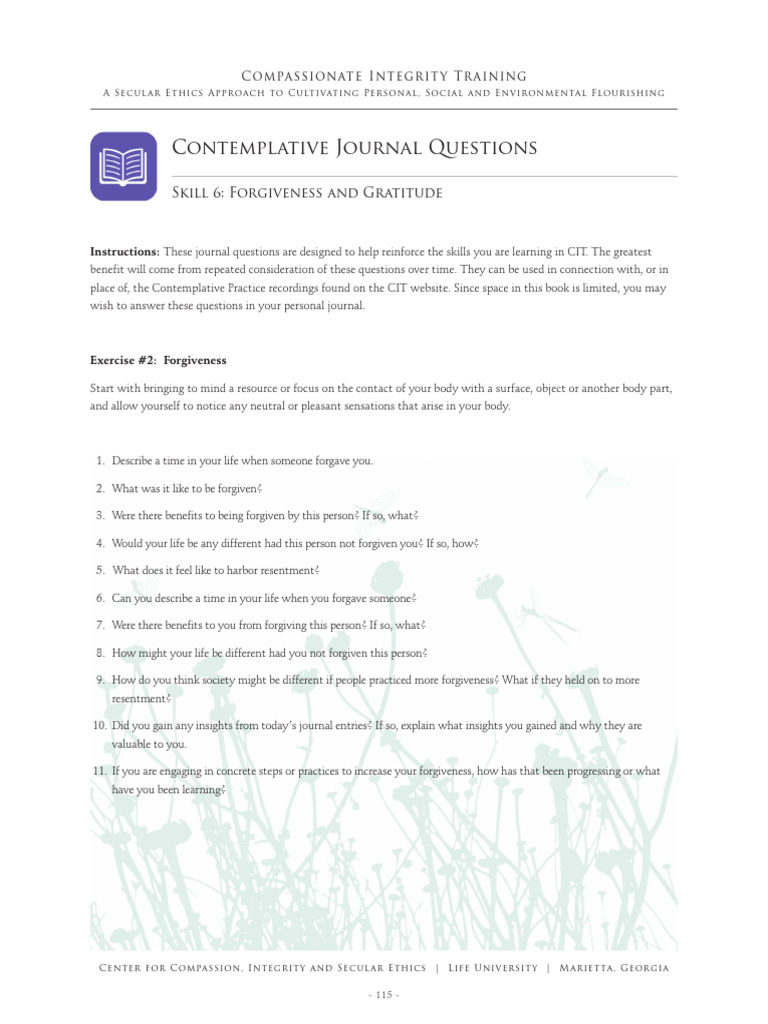 Forgiveness and Gratitude Journal Prompts | PDF