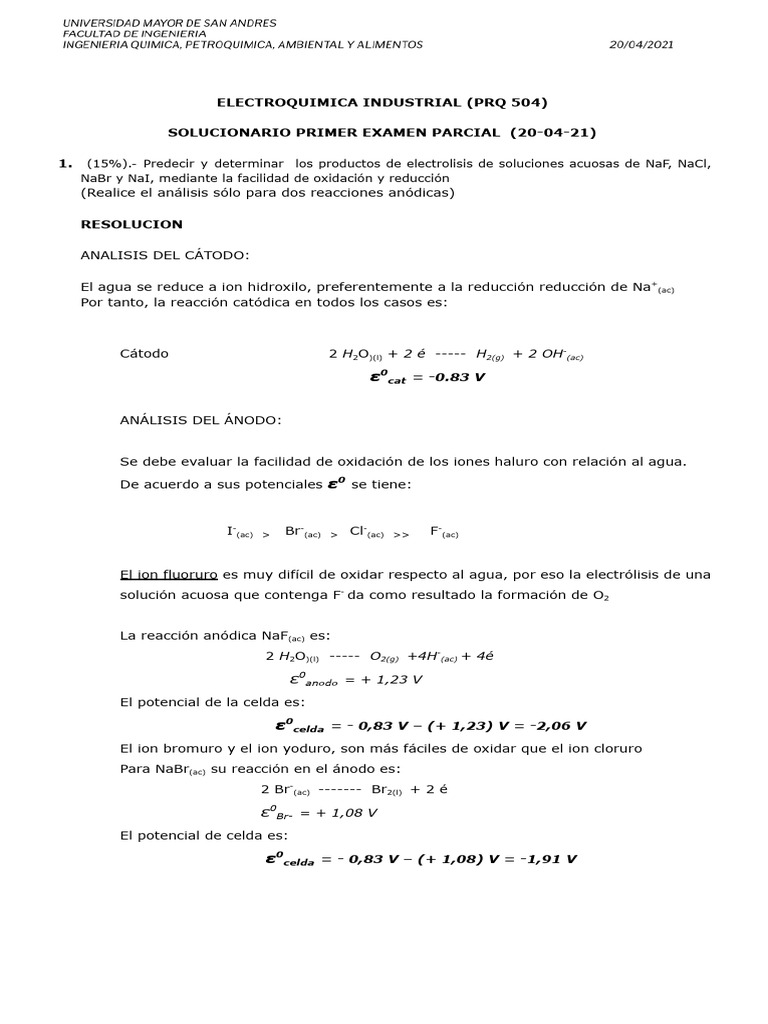 Solucion Primer Parcial | PDF | Batería de iones de litio | Redox