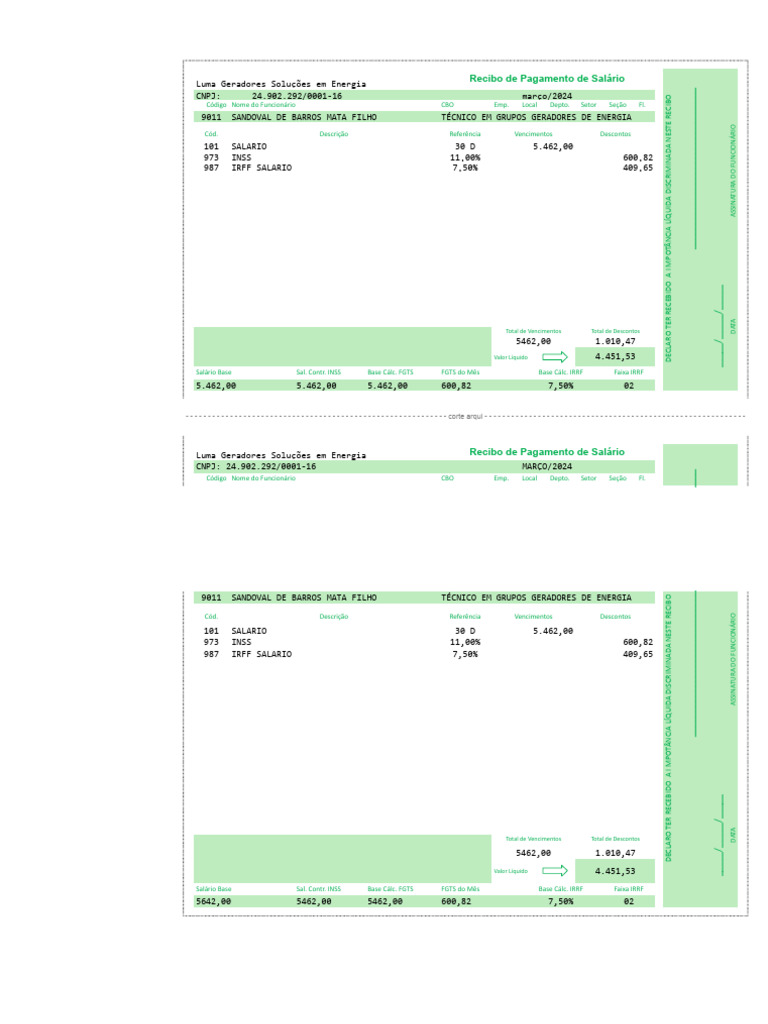 Modelo de Holerite Recibo Gratis Planilhas Google | Download grátis PDF ...