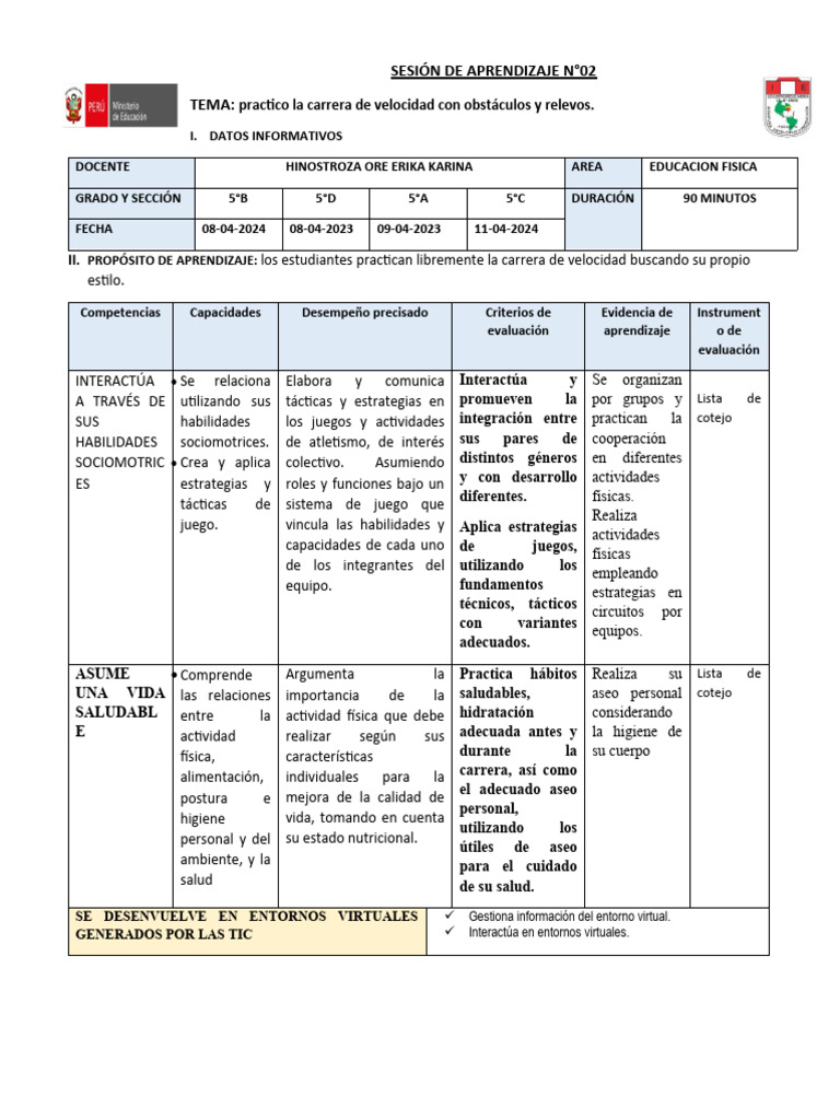 Sesión de Aprendizaje N 02 | Descargar gratis PDF | Aprendizaje | Vida