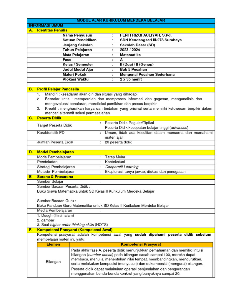 Modul Ajar MTK KLS 2 SMS 2 - Observasi | PDF | Karier & Perkembangan